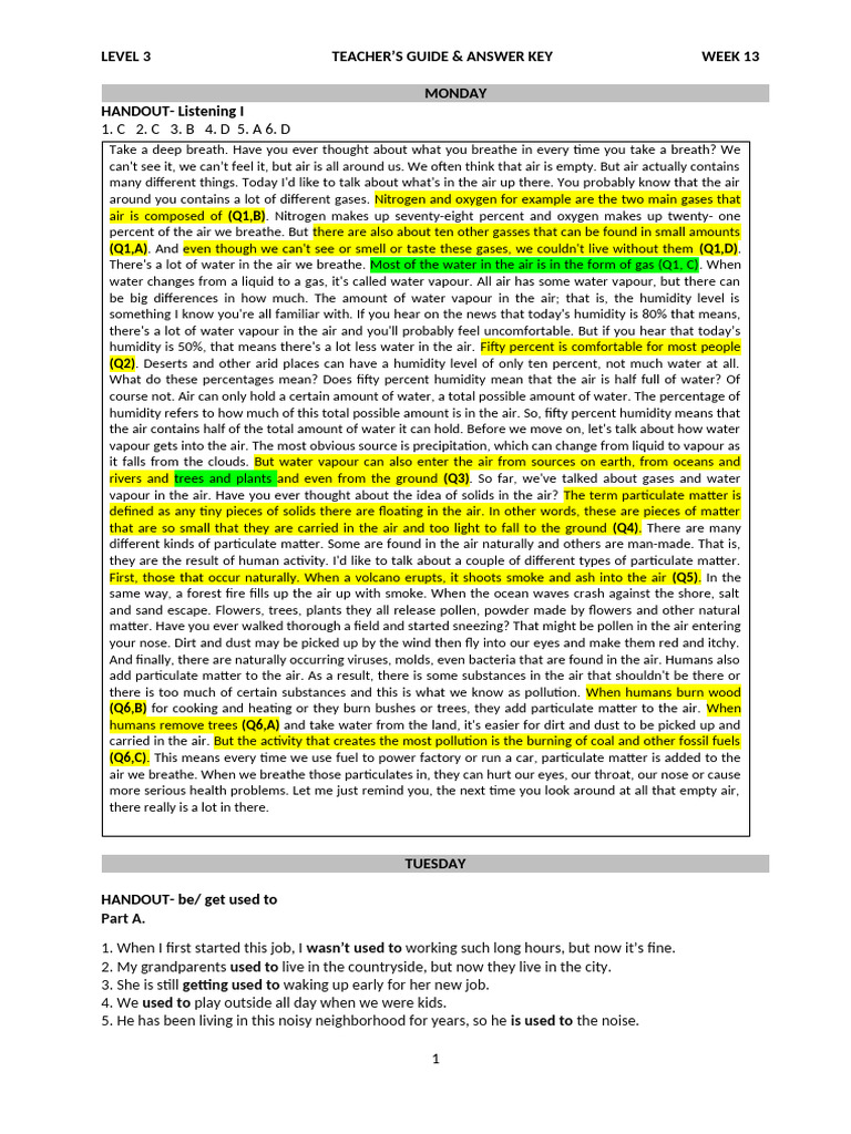 Teachers Guide Answer Key (2) | PDF | Water | Particulates