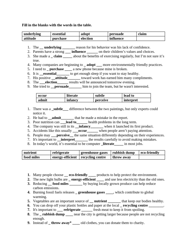 P2 Final 1 Vocab Rev KEY | PDF | Recycling | Efficient Energy Use