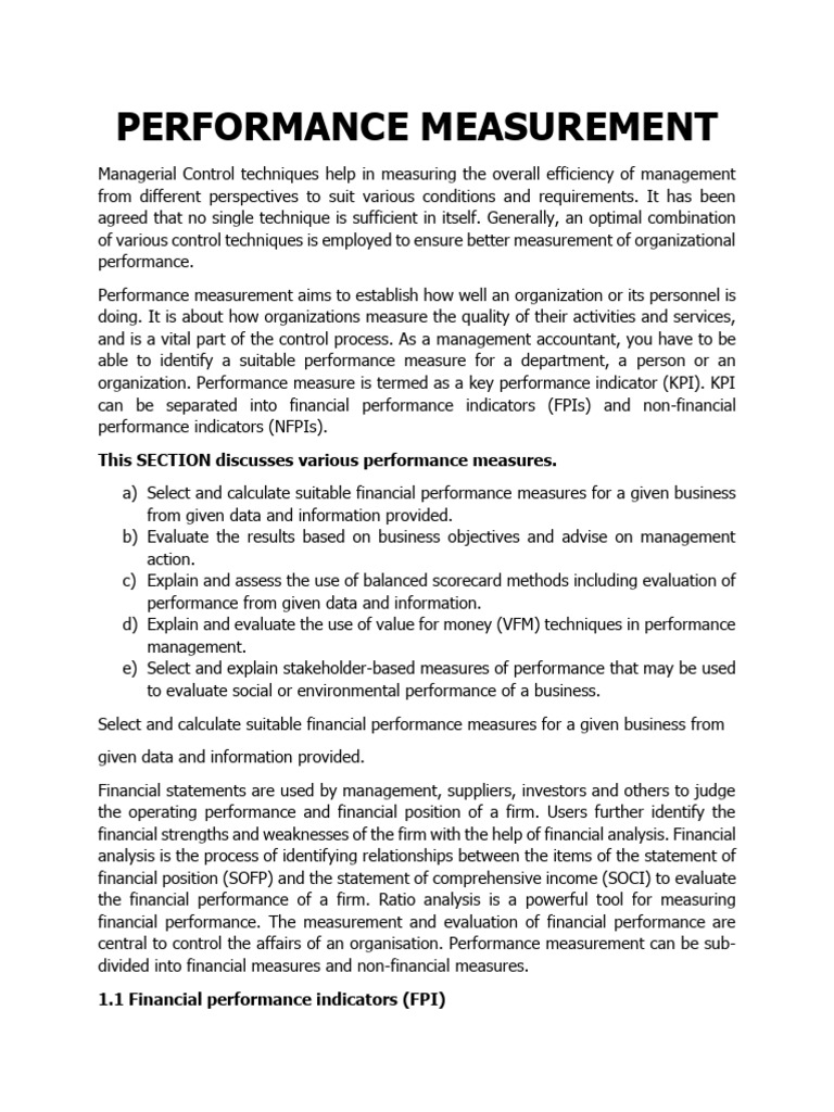 Sub Performance Measure and Balanced Score Card | PDF | Equity (Finance ...