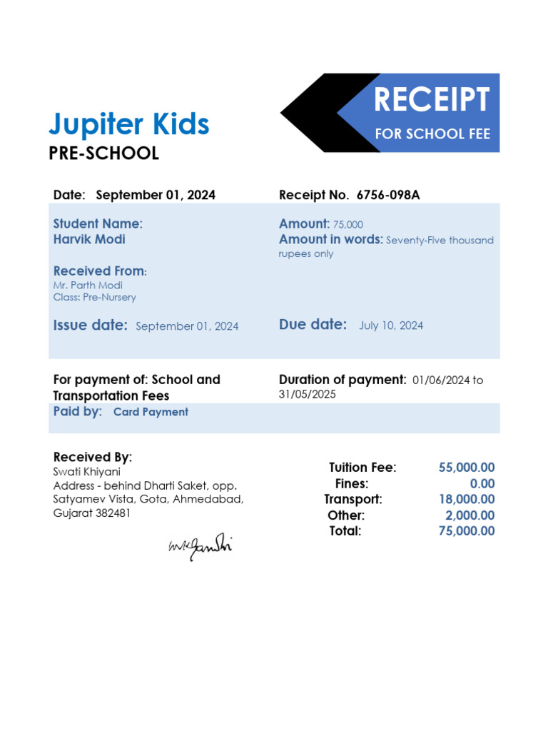 School Fee Receipts | PDF
