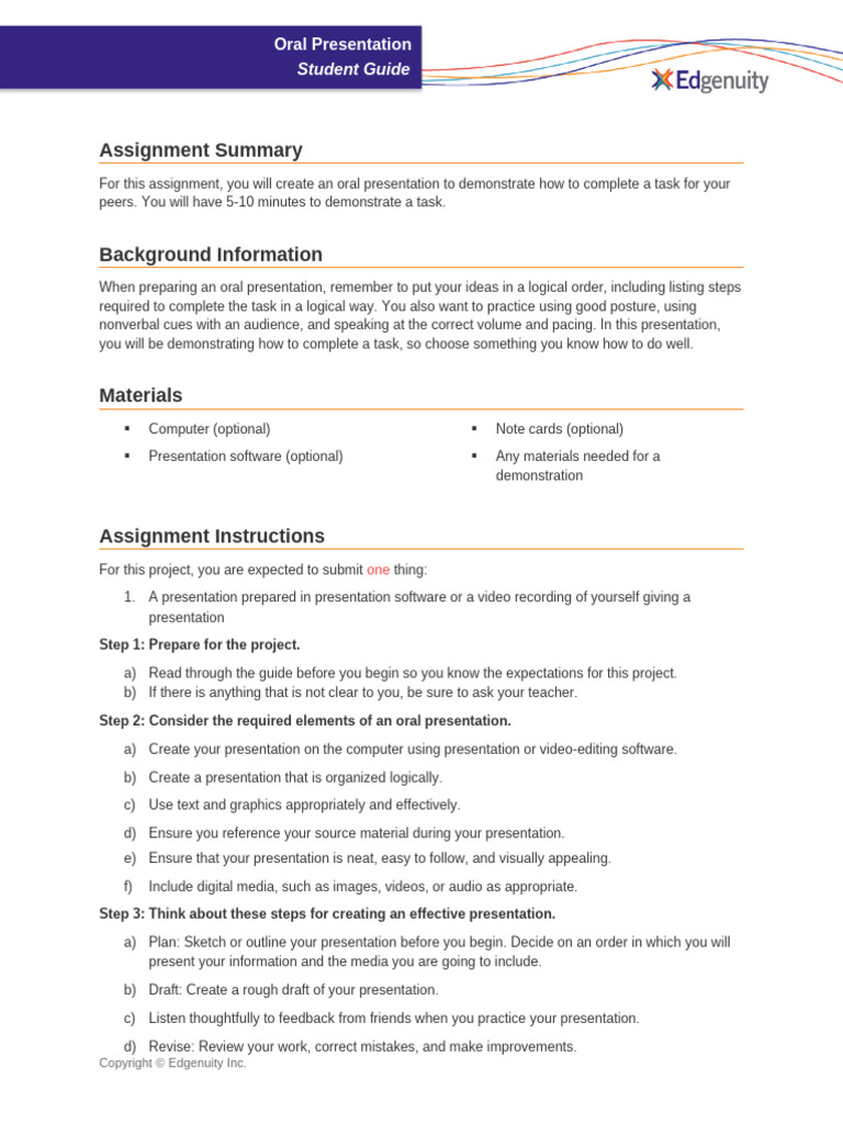Project Oral Presentation Student Guide | PDF | Public Speaking | Human ...