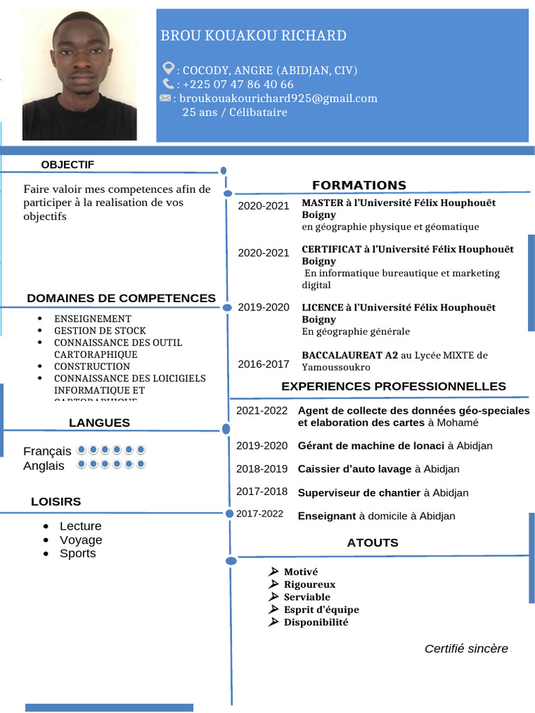 BROU KOUAKOU RICHARD CV PRO | PDF | Science