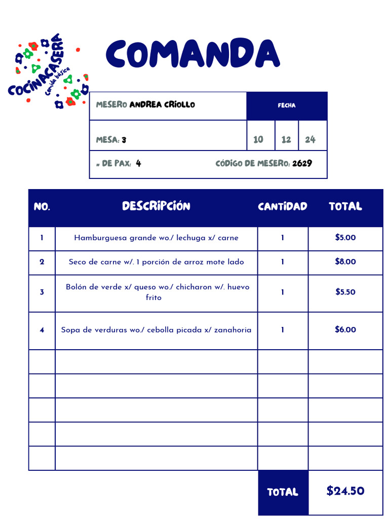 Factura Comanda Ilustrado Amarillo Azul | PDF