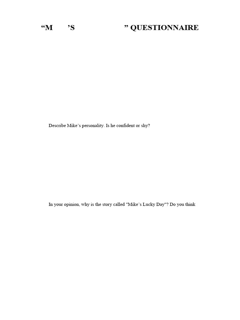 Story Questionnaire Adol1 | PDF