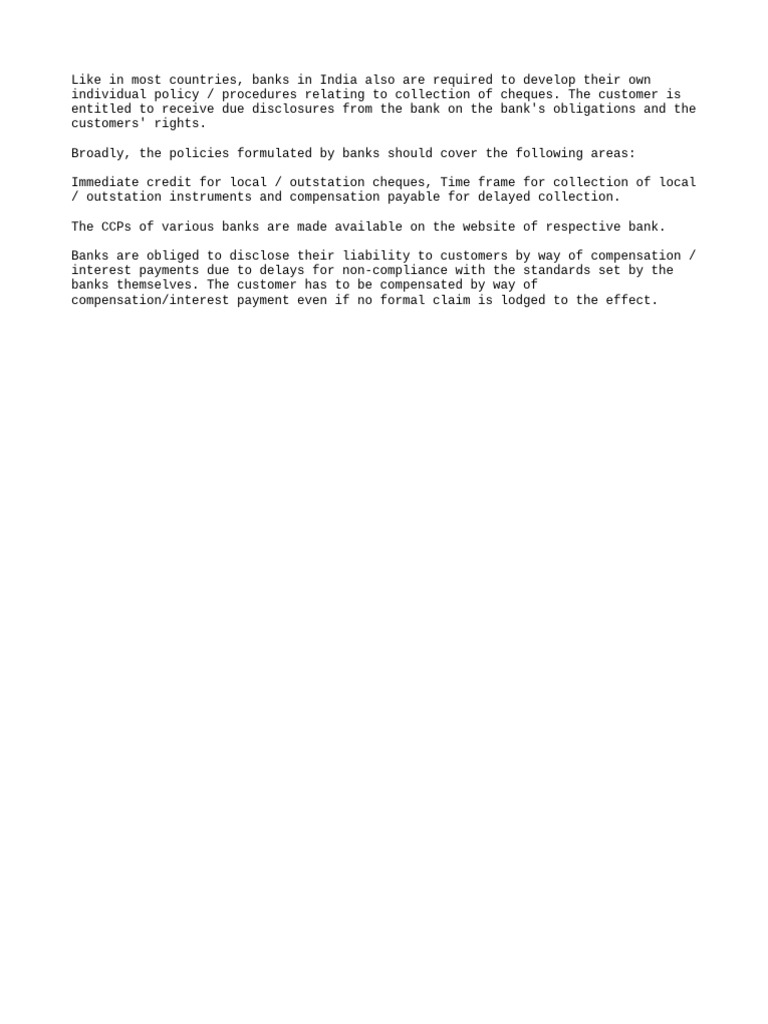 CCP Cheque Collection Policies in India | PDF