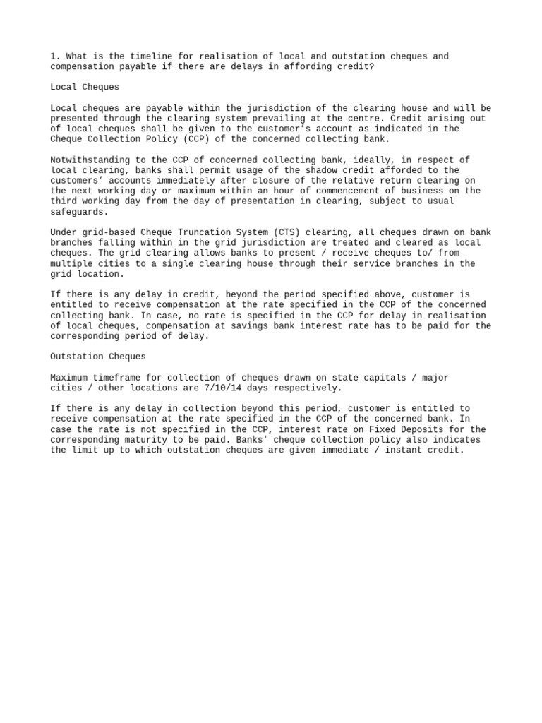 Local and Outstation Cheques | PDF