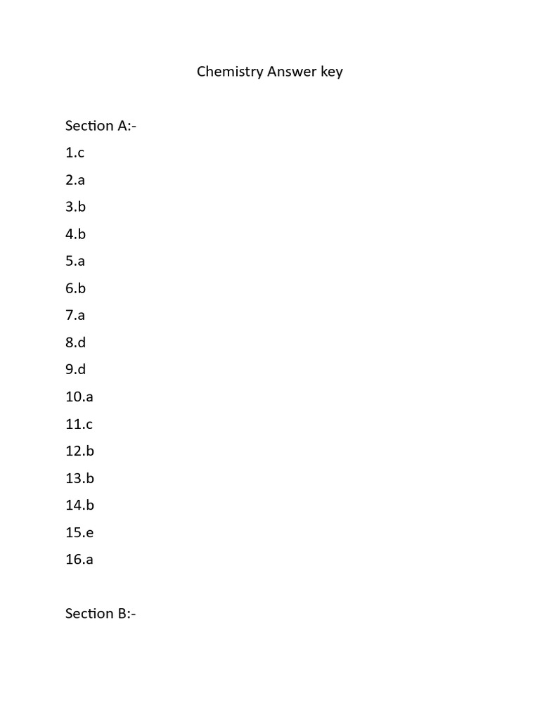 Chemistry Answer Key | PDF