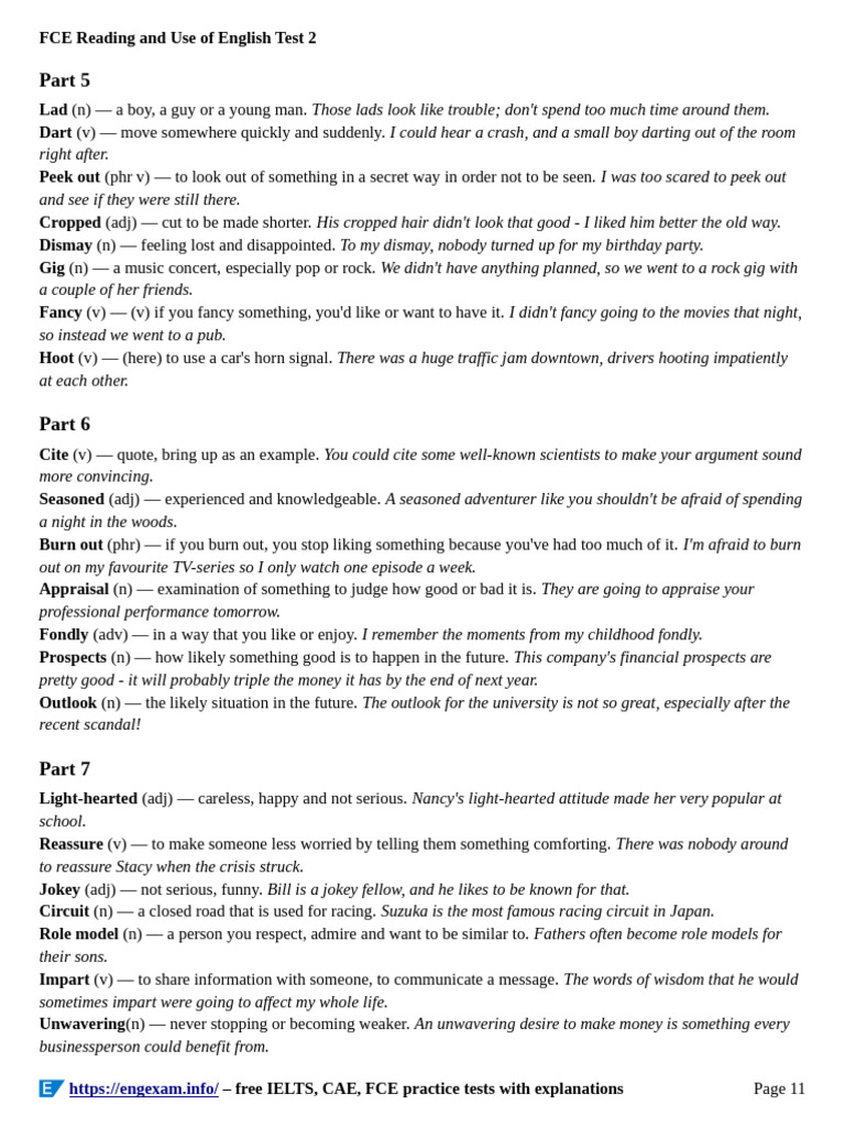 FCE Reading & Use of English Test 2 Guide | PDF