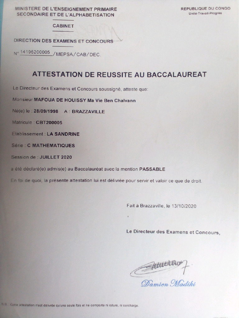 Attestation Réussite Au Bac – Récupérer Attestation Bac – NQFLWV