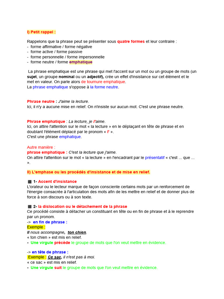 Formes de phrases emphatiques et neutres | PDF | Phrase | Genre grammatical