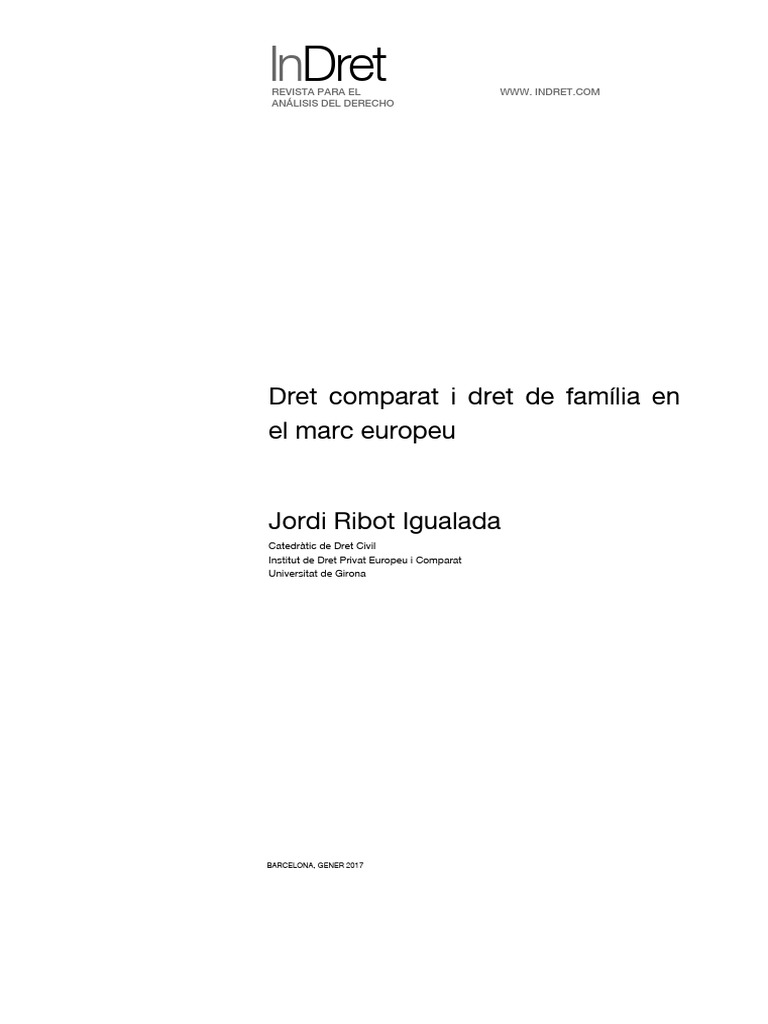 Ribot - Dret Comparat I Dret de Família en El Marc Europeu | PDF