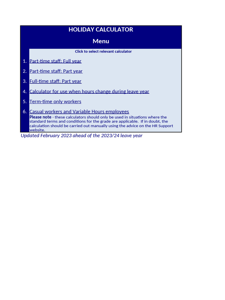 Holiday Calculator 2023 24 | PDF | Salary | Pro Rata