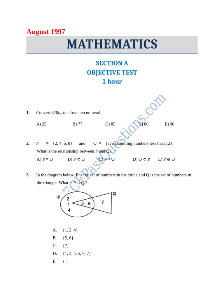 Bece Past Questions Answers 1997 Maths Part1 Questions | PDF ...