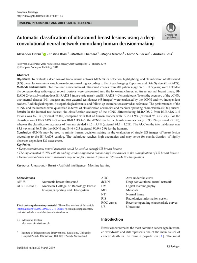 Automatic Classification of Ultrasound Breast Lesions Using A Deep ...
