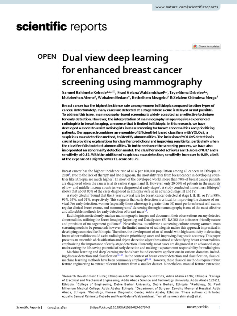 Dual view deep learning for enhanced breast cancer screening using ...