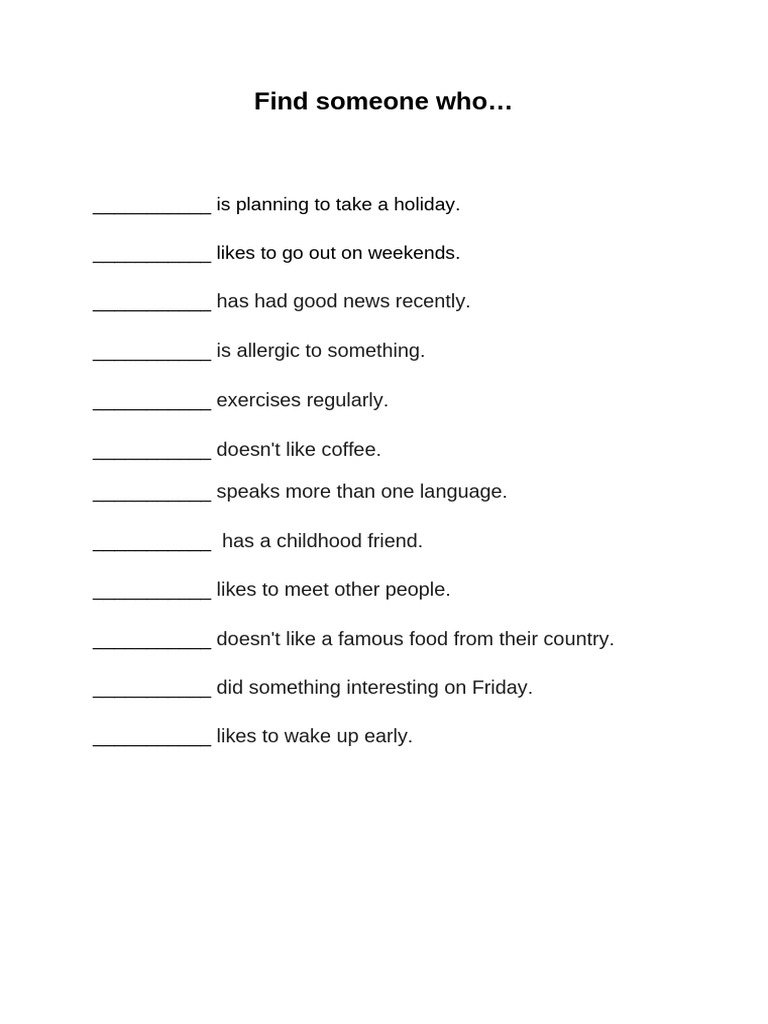 Find Someone Who… | PDF