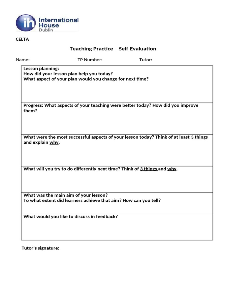 Self Evaluation Template | PDF