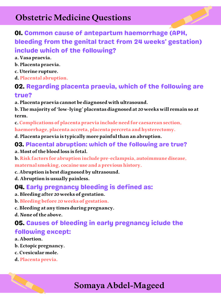 Obstetric Medicine Questions | PDF | Pregnancy | Childbirth