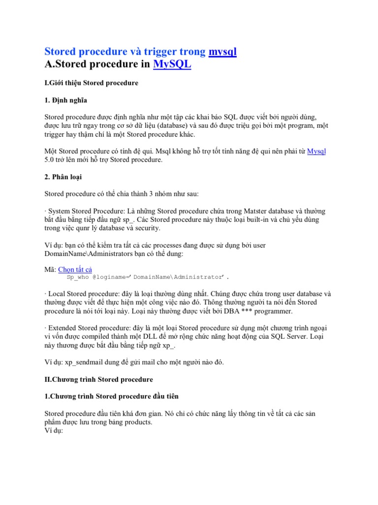 Stored Procedure Và Trigger Trong Mysql | PDF