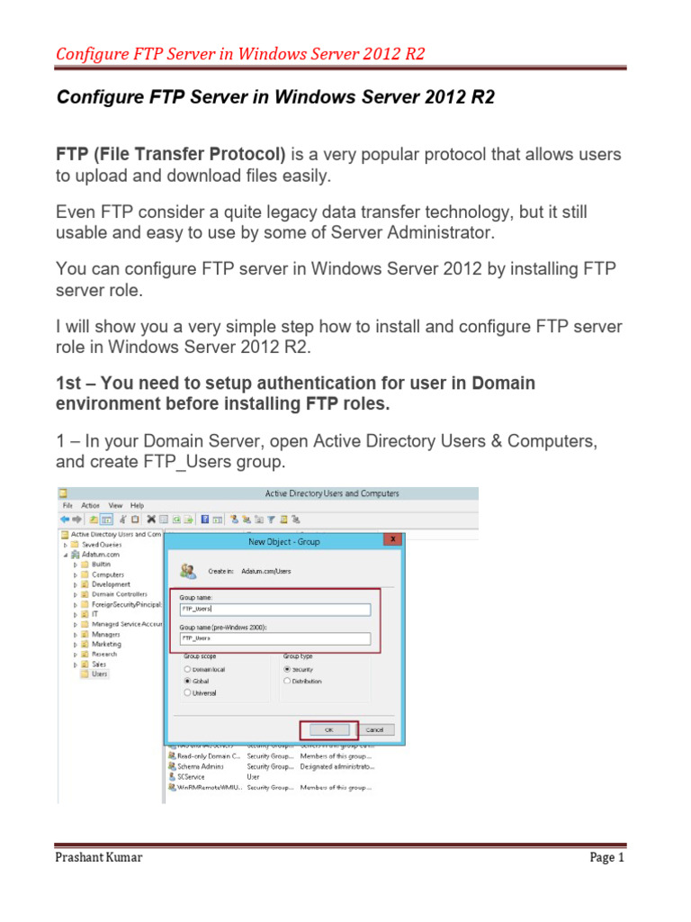 Configure FTP Server in Windows Server 2012 | PDF | File Transfer Protocol | Microsoft Windows