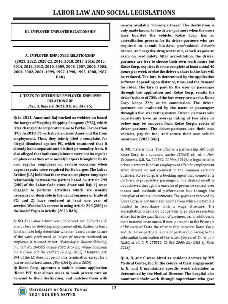 Employee-Employer Relationship Labor Quamto | PDF | Employment | Insurance