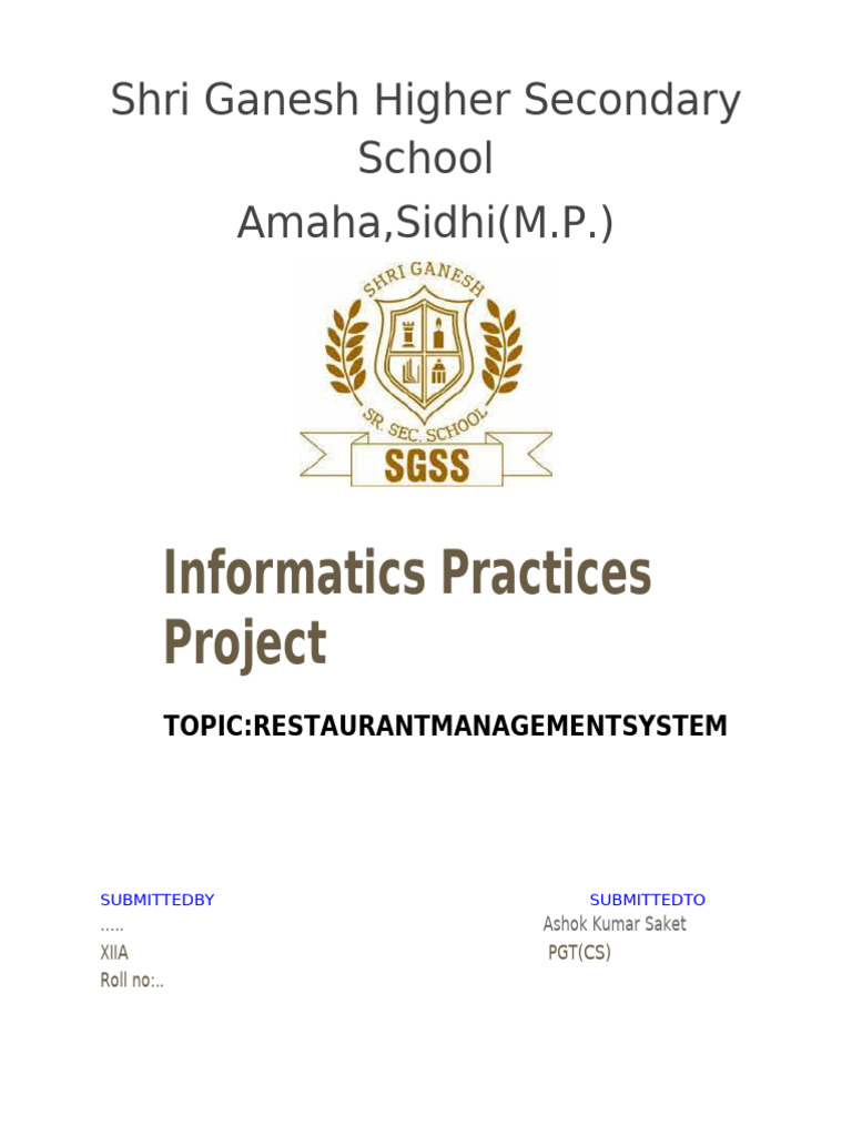 Restaurant Management System Project | PDF