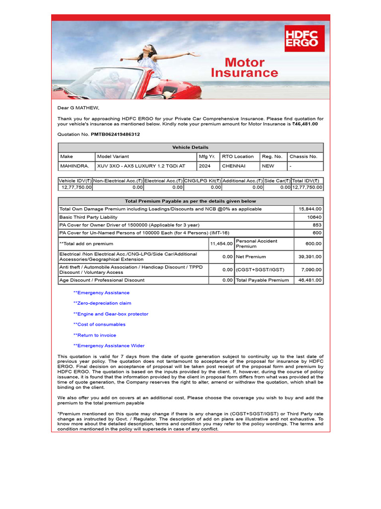 HDFC Ergo - pmtb062419486312.HTML | PDF | Insurance | Vehicle Insurance