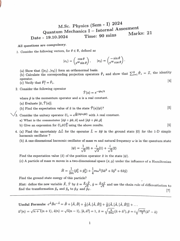 QM Internal MSC Sem 1 2024 | PDF