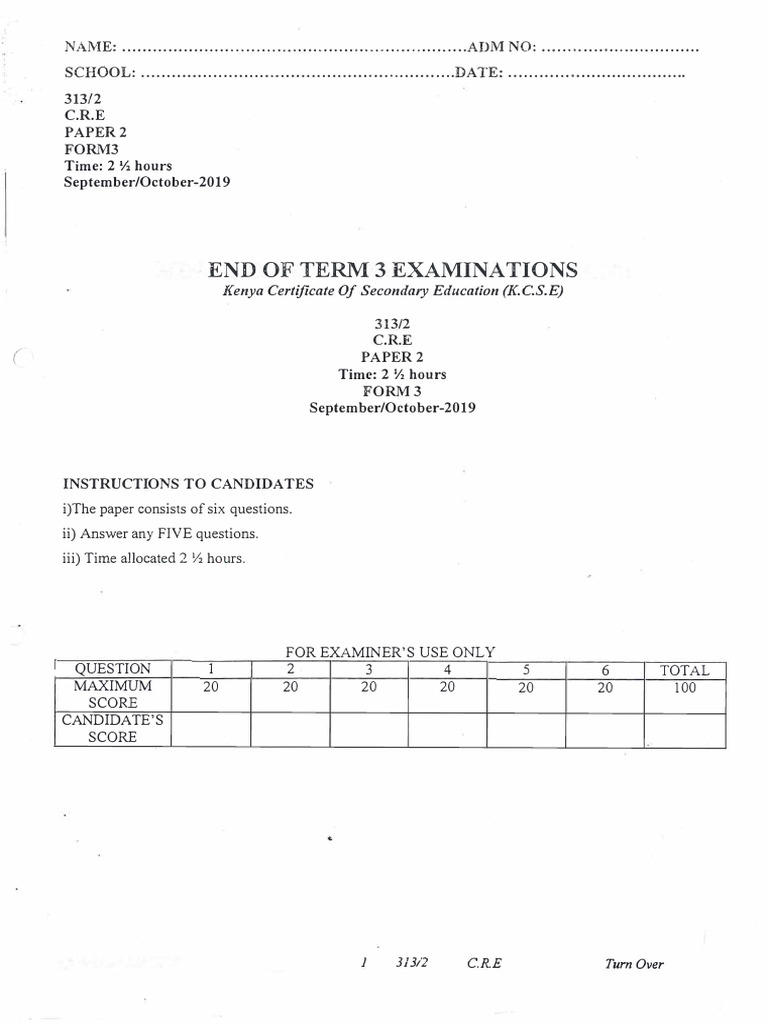 Form 3 CRE Paper 2 End Term 3 | PDF | Jesus | Pentecost