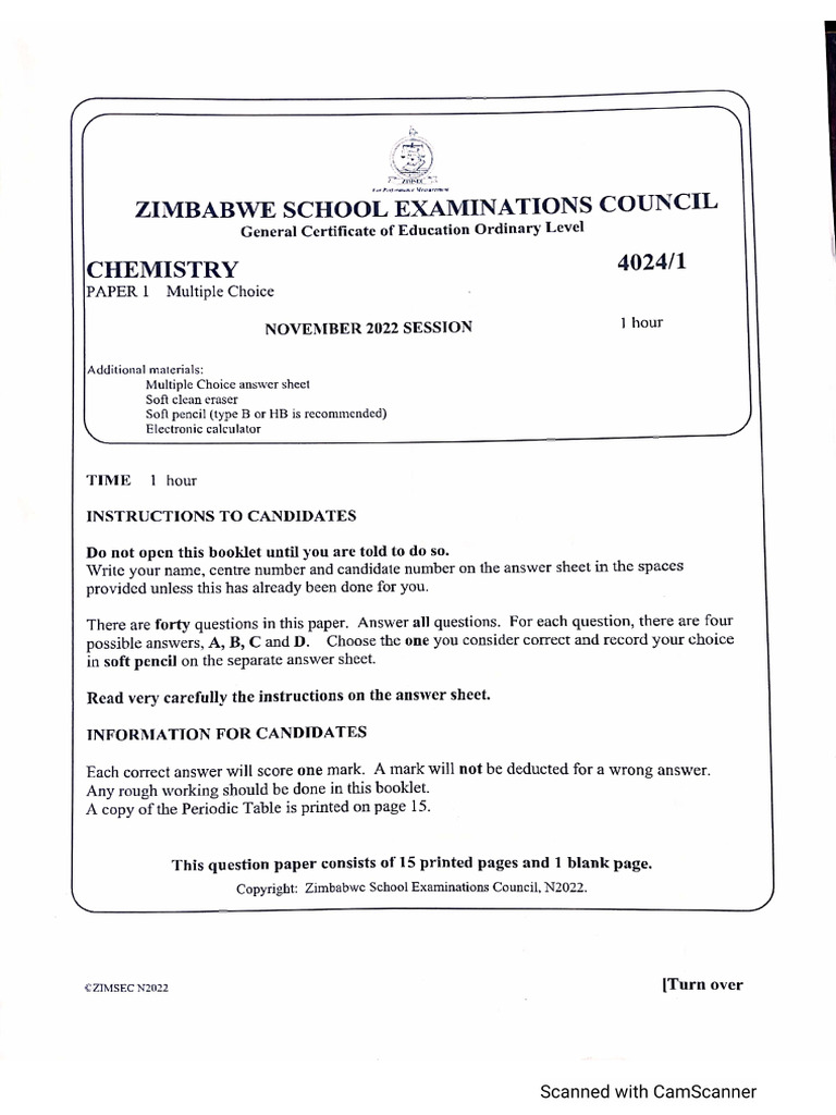 O Level Chem P1 2022 | PDF