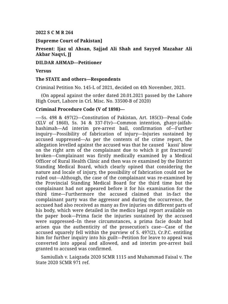 2022 S C M R 264 | PDF | Bail | Common Law