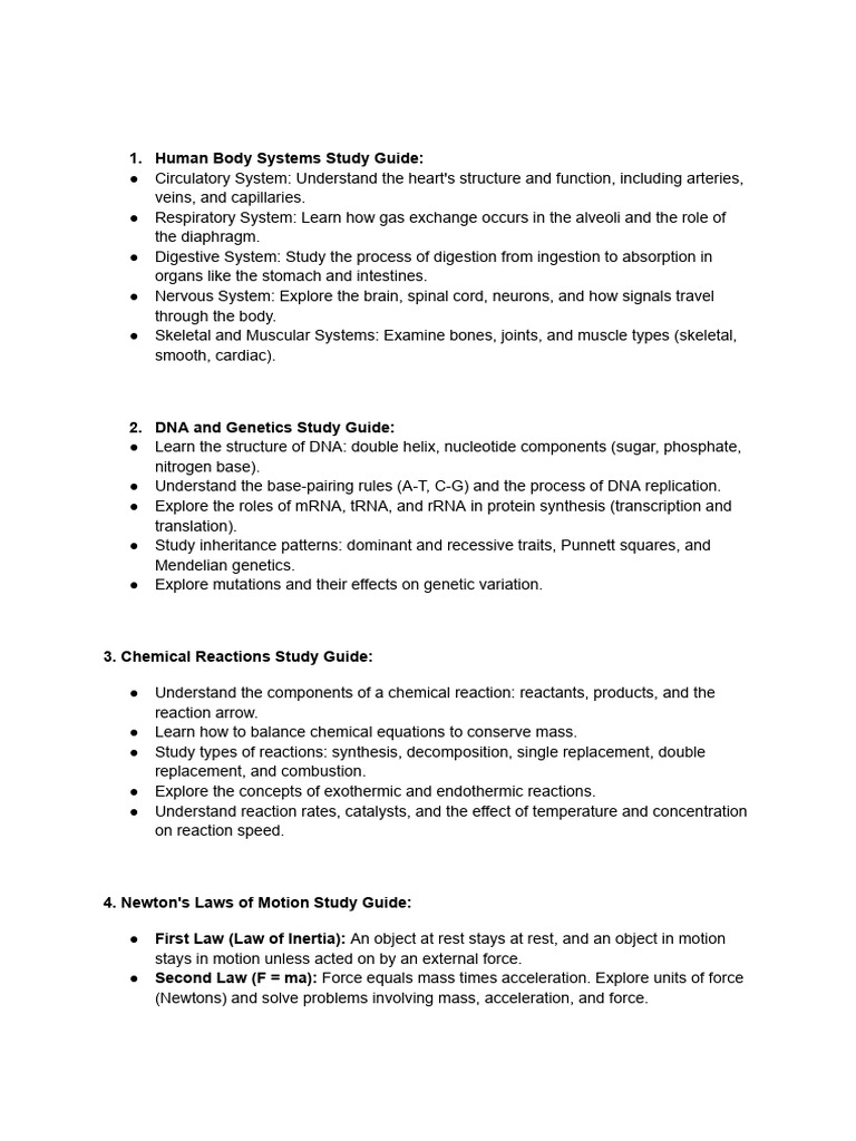 Human Body Systems Study Guide_ | PDF | Chemical Reactions | Force