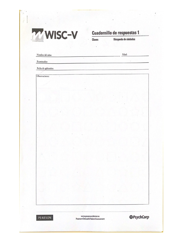 WISC-V Cuadernillo de Respuestas 1 | PDF