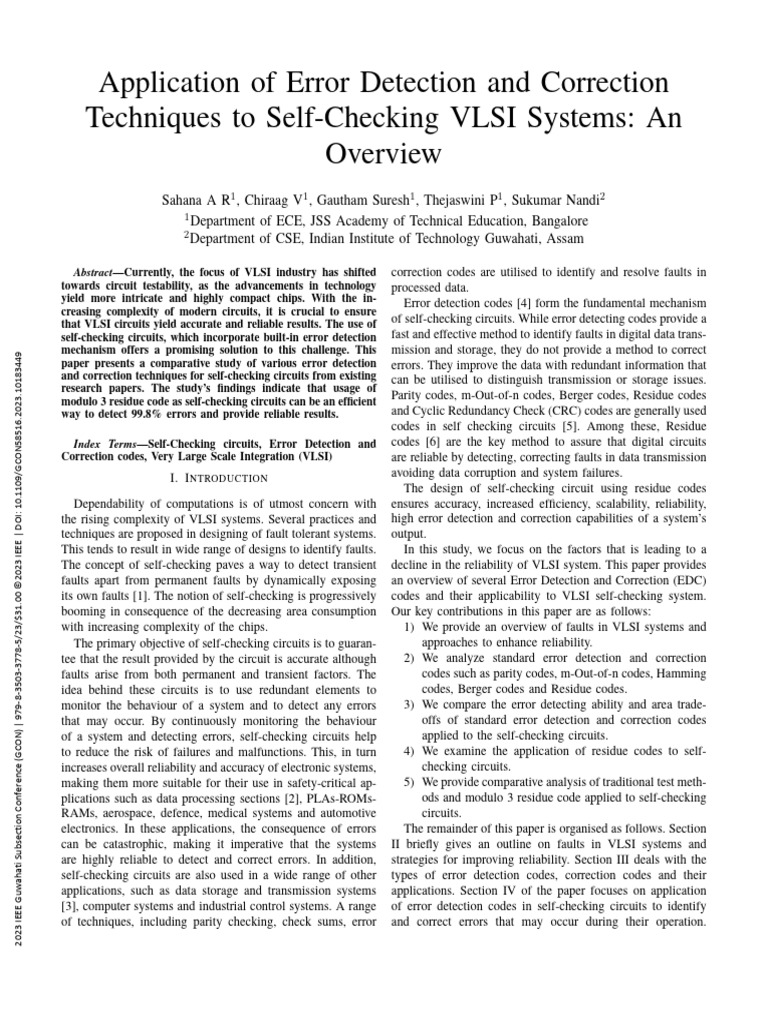 Application of Error Detection and Correction Techniques To Self-Checking VLSI Systems An ...