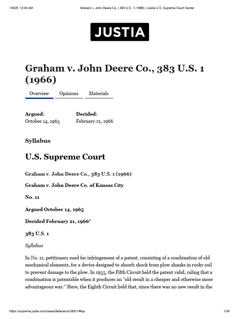 Graham v John Deere | PDF | Intellectual Property Law | Patent Law