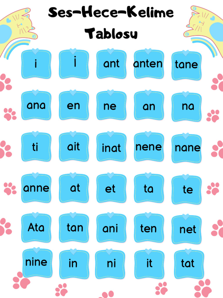 Tabla de Sílabas y Palabras Turcas | PDF
