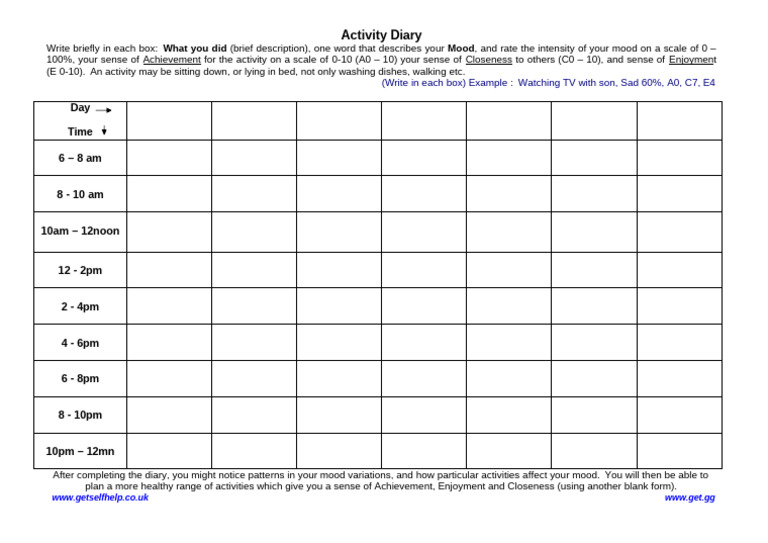 Mood and Activity Tracking Diary | PDF