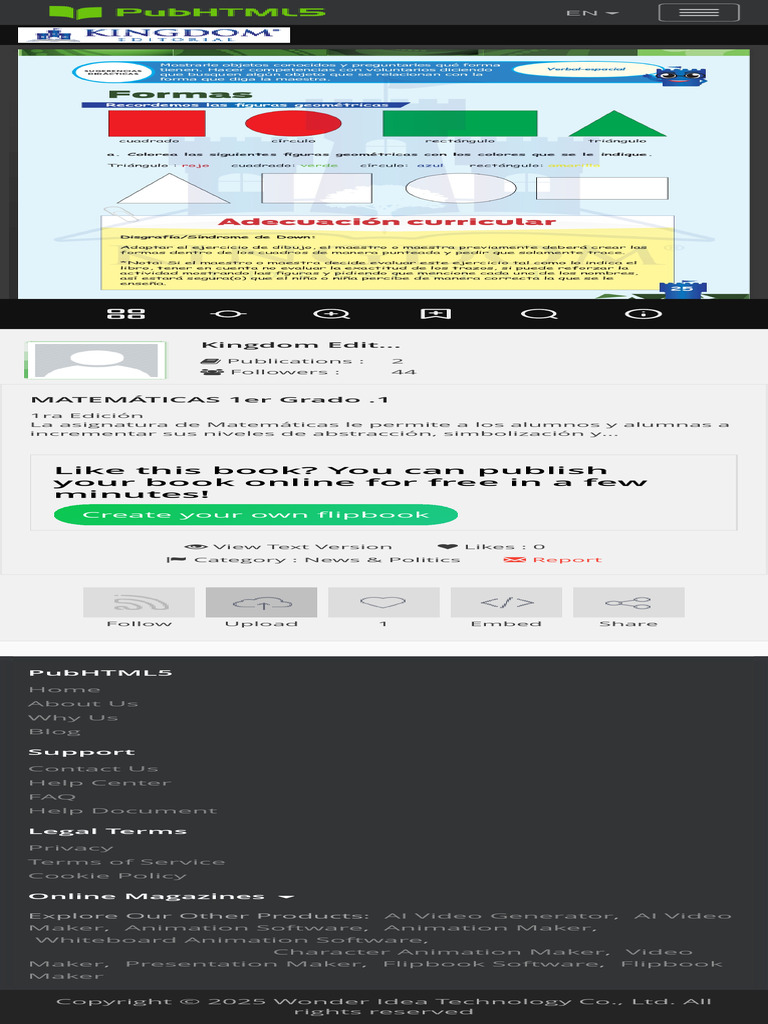 MATEMÁTICAS 1er Grado .1 - Kingdom Editorial - Página 1 - 342 Flip PDF en Línea PubHTML5 | PDF