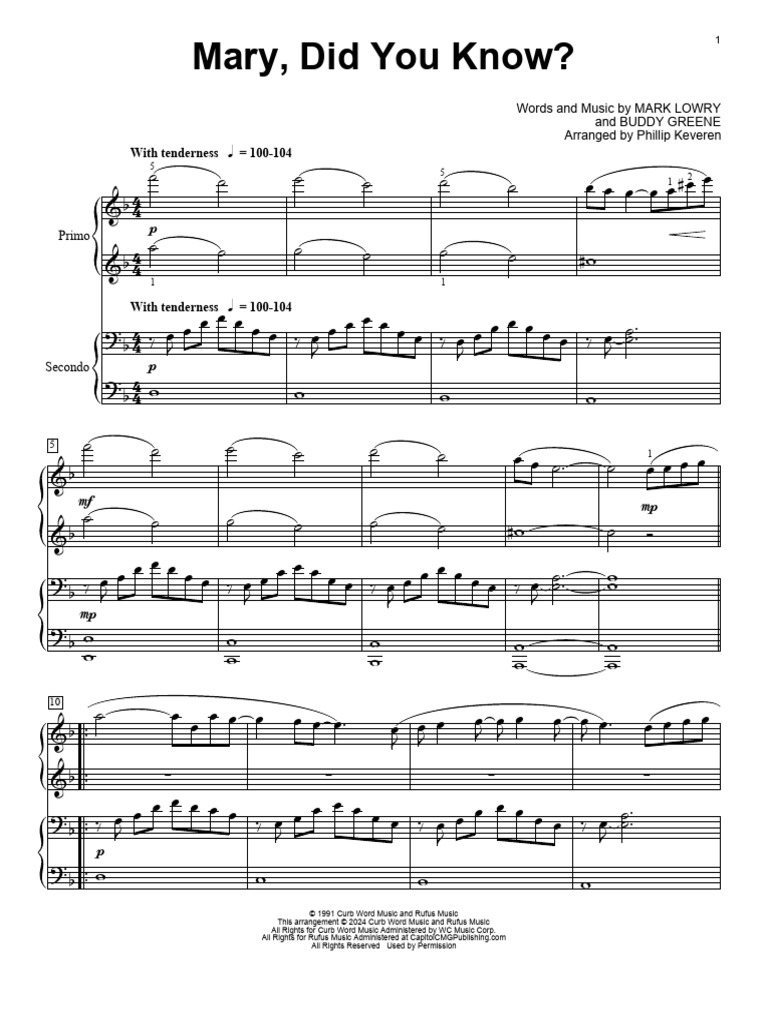 Mary, Did You Know?: With Tenderness 100-104 | PDF | Percussion Instruments