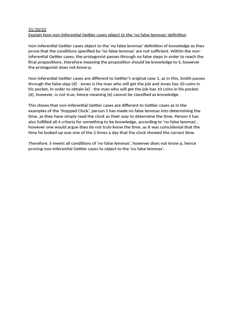 Non-Inferential Gettier Cases Explained | PDF