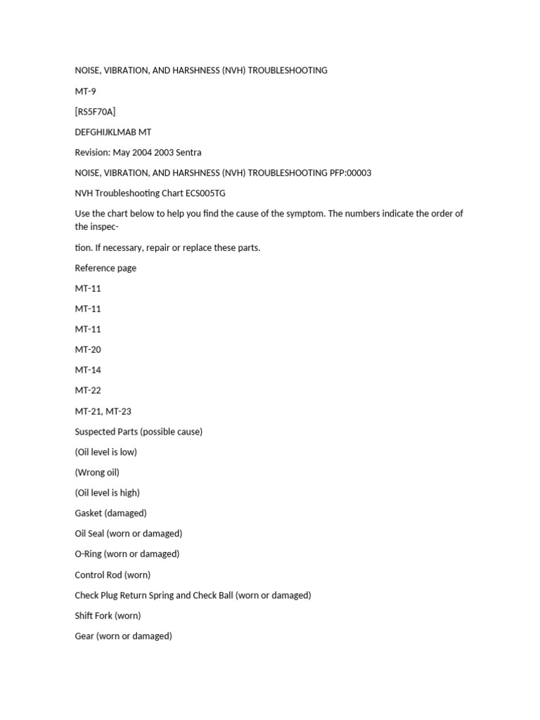 NVH Troubleshooting for Sentra | PDF
