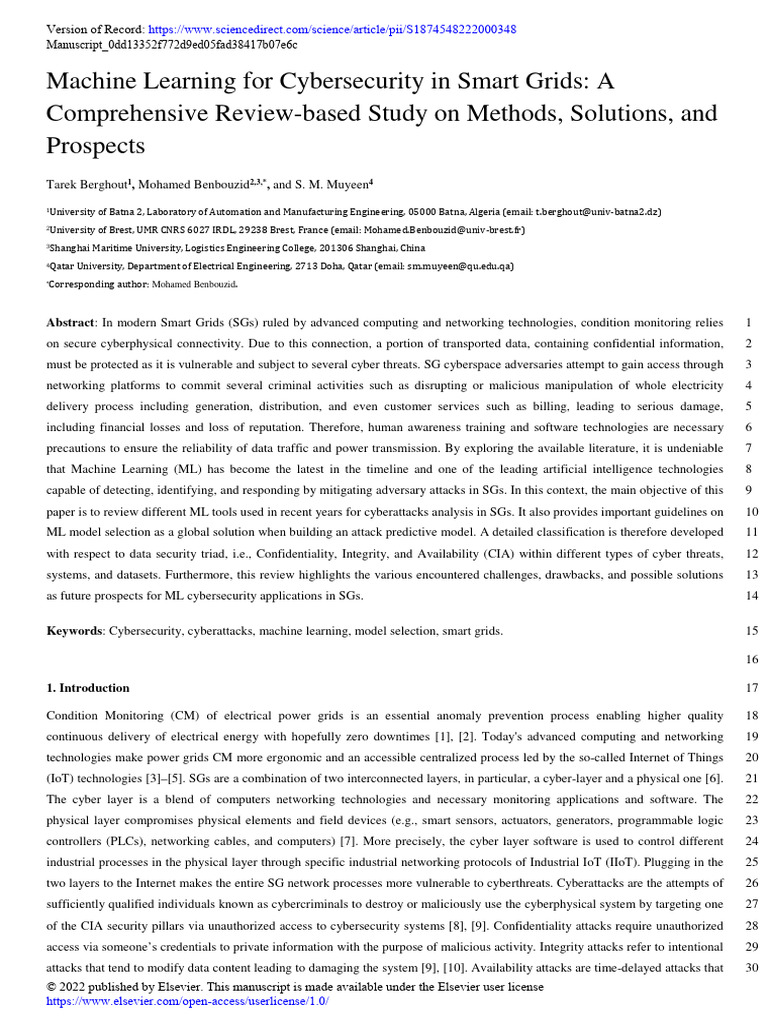 Machine Learning for Cybersecurity in Smart Grids | PDF | Machine ...