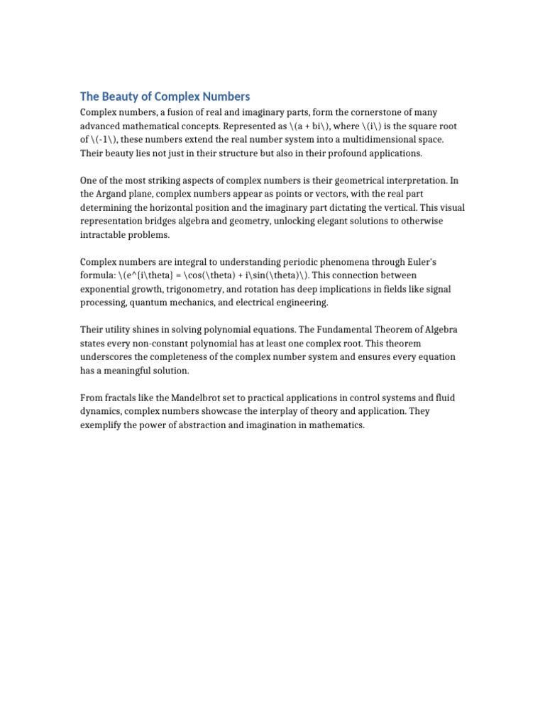 Understanding Complex Numbers and Their Applications | PDF