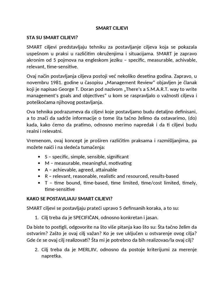 Smart Ciljevi | PDF