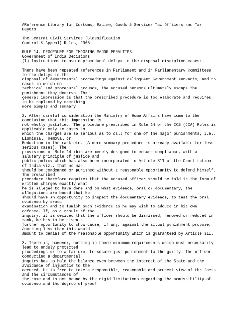 RULE 14. PROCEDURE FOR IMPOSING MAJOR PENALTIES-Govt of India Decisions ...