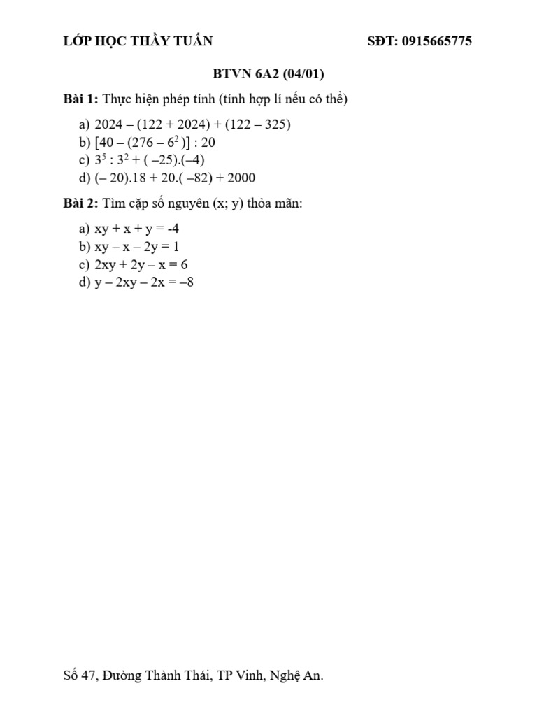 BTVN 6A2 (04 - 01) | PDF
