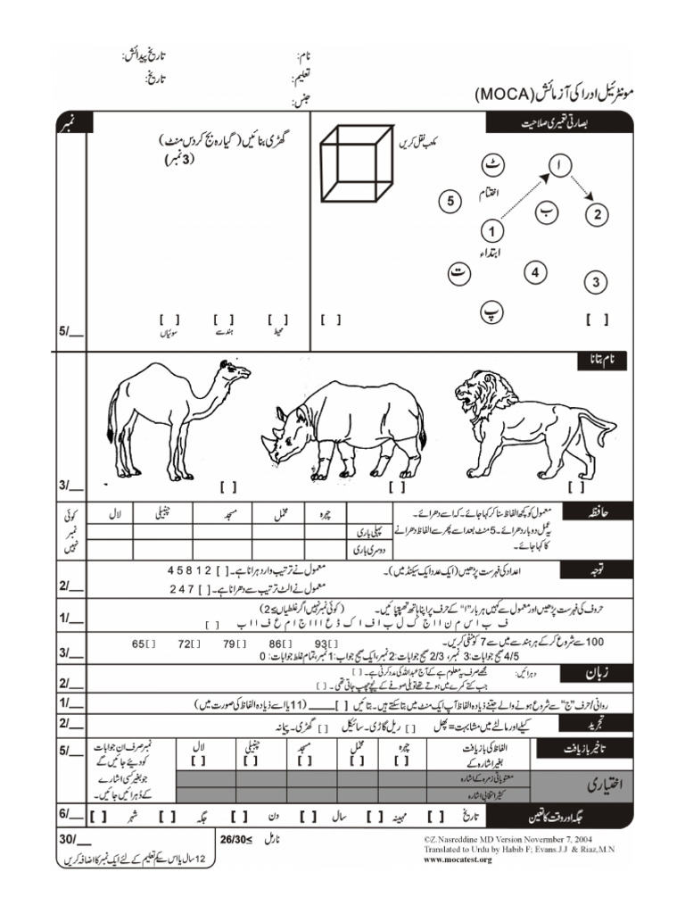 3.MoCA Test Urdu | PDF