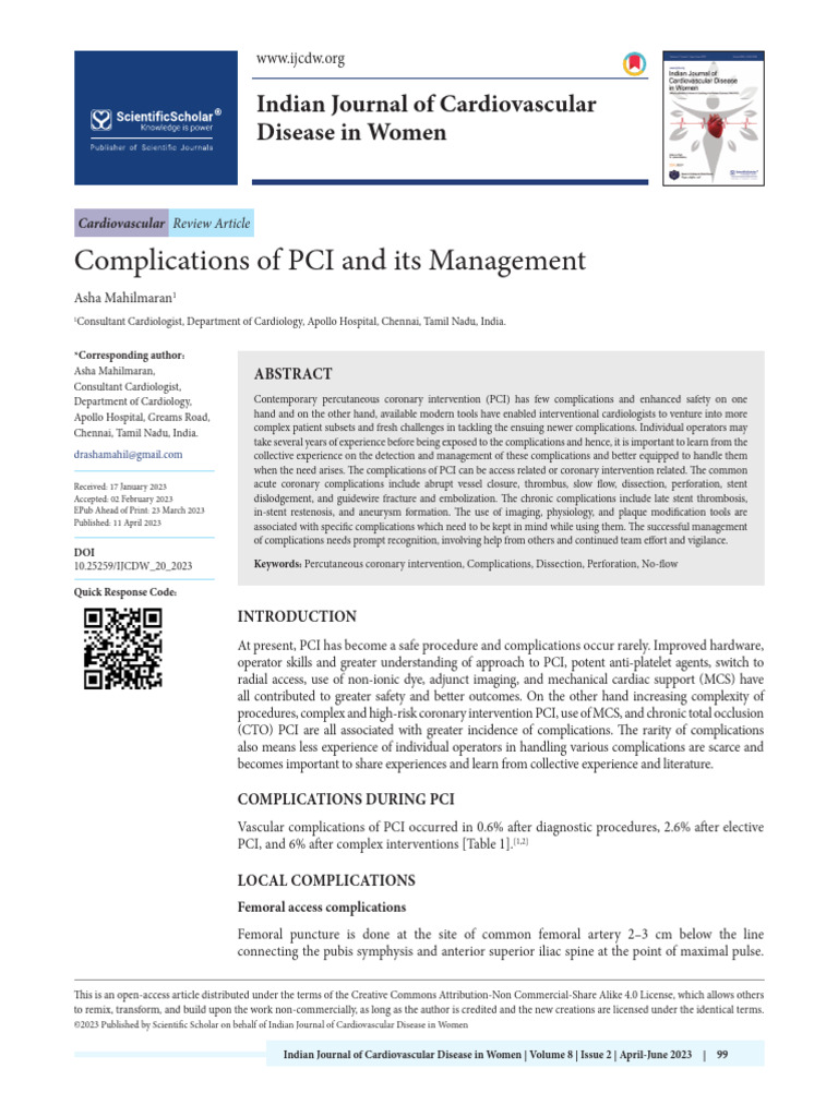 Complications of PCI and Its Management - 2023 | PDF | Percutaneous ...