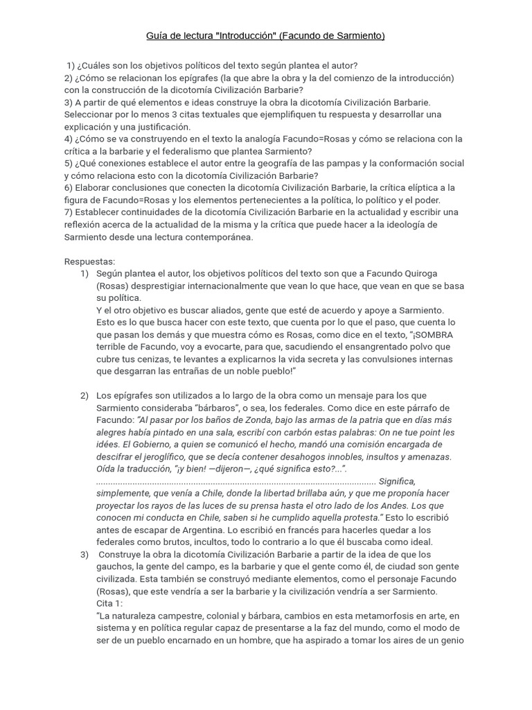 Ami Larrea - Guía de Lectura - Introducción - (Facundo de Sarmiento) | PDF