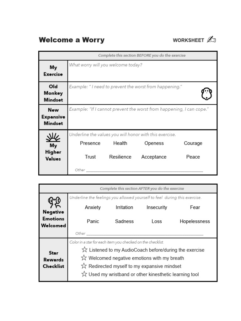Welcome A Worry WORKSHEET | PDF
